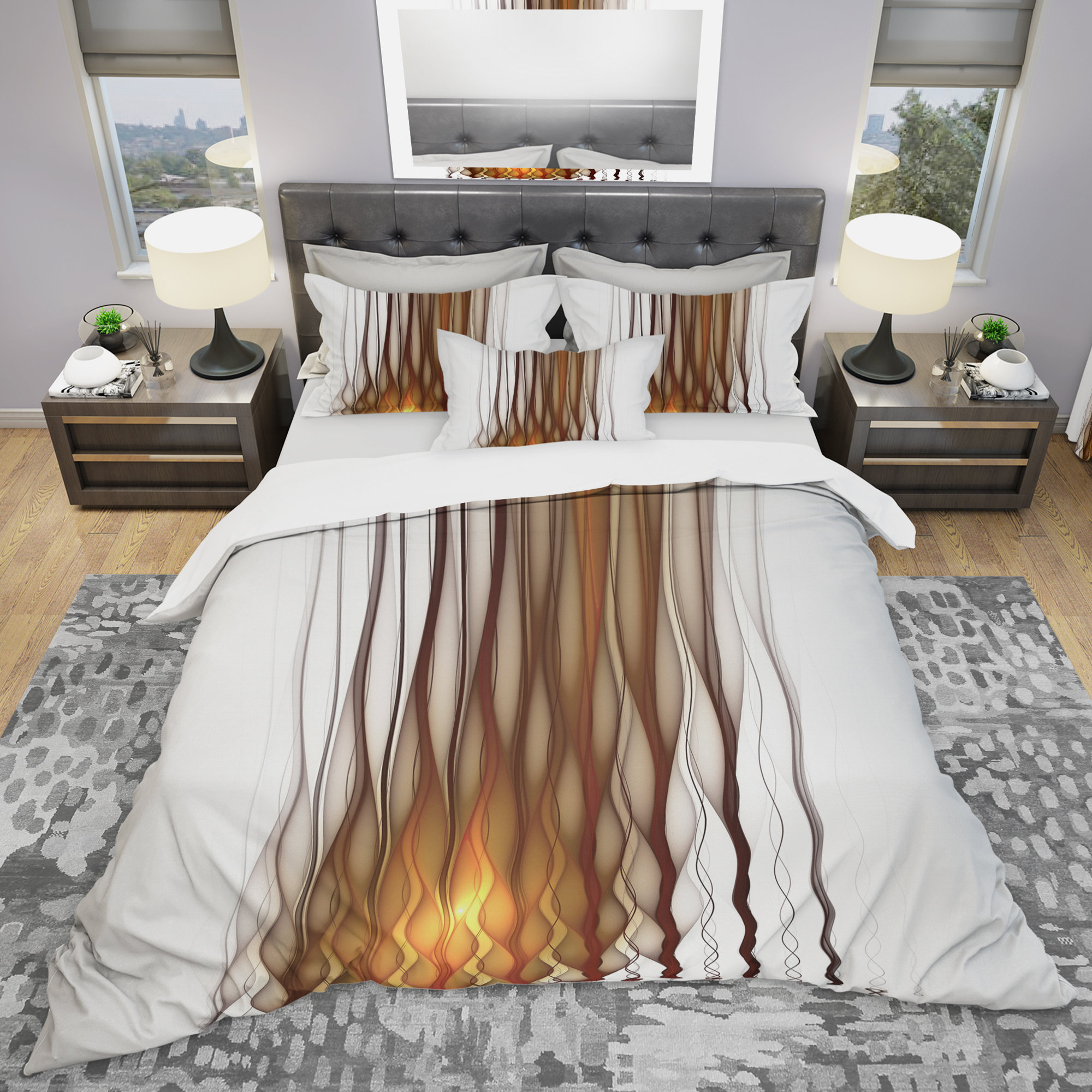 Design Art Yellow Fractal Flames Pattern - Abstract Duvet Cover Set ...