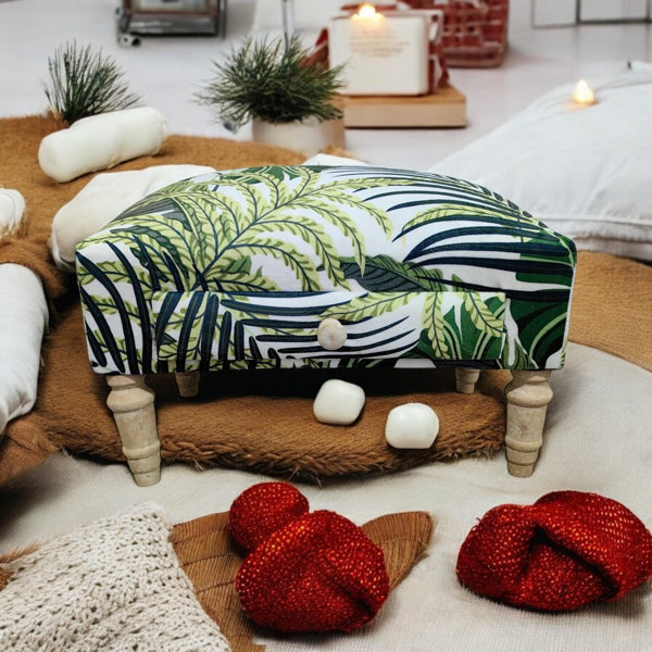 Rosdorf Park 40cm Wide Velvet Rectangle Floral Footstool Ottoman with ...