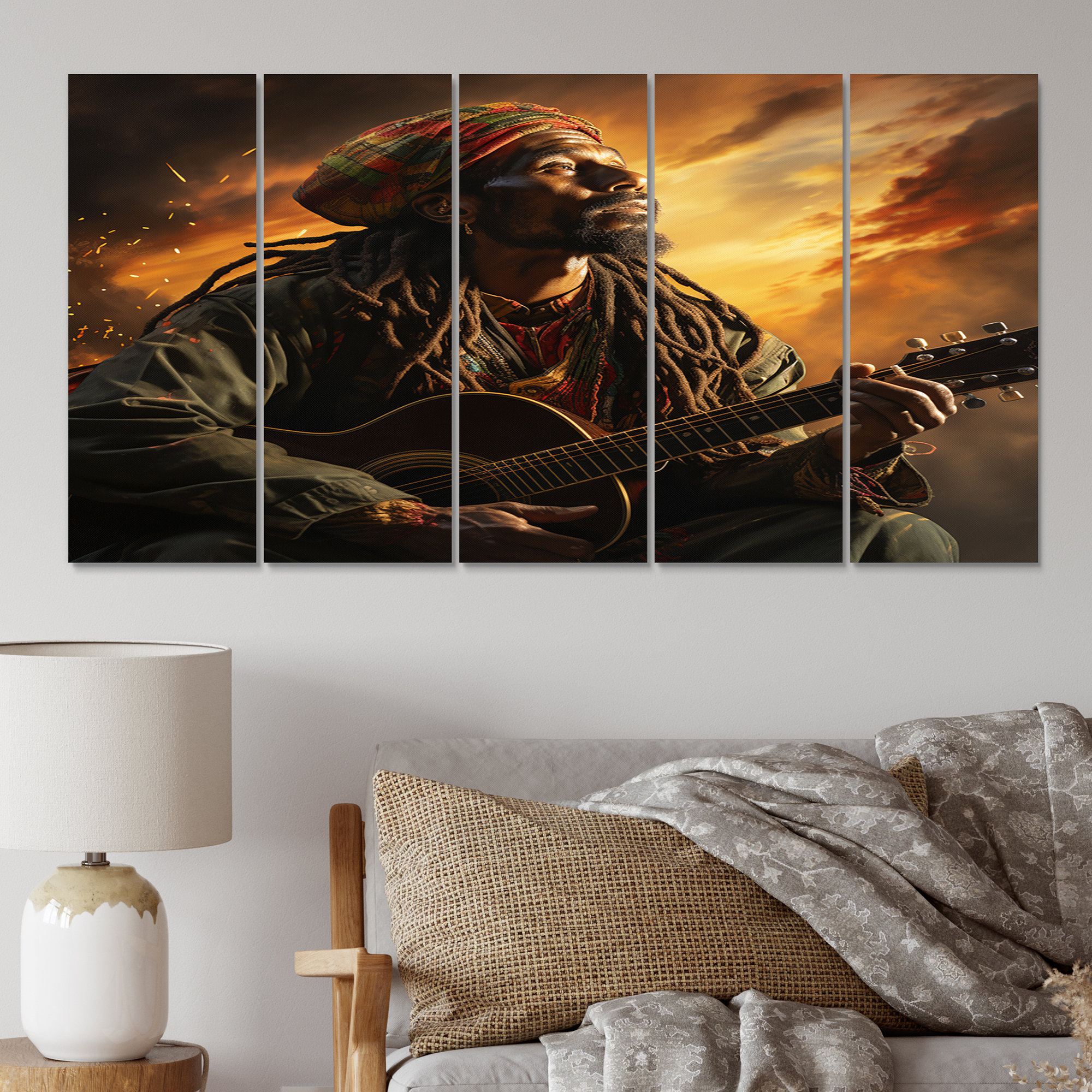 Wildon Home® Rasta Reggae Man Paying Guitar - Music Canvas Wall Art - 5 ...