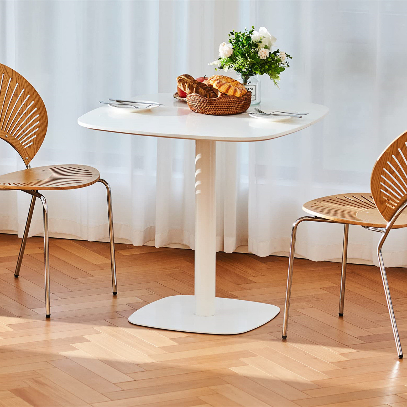 Latitude Run® Midgie 32" White Square Dining Table – Modern Tulip Table ...