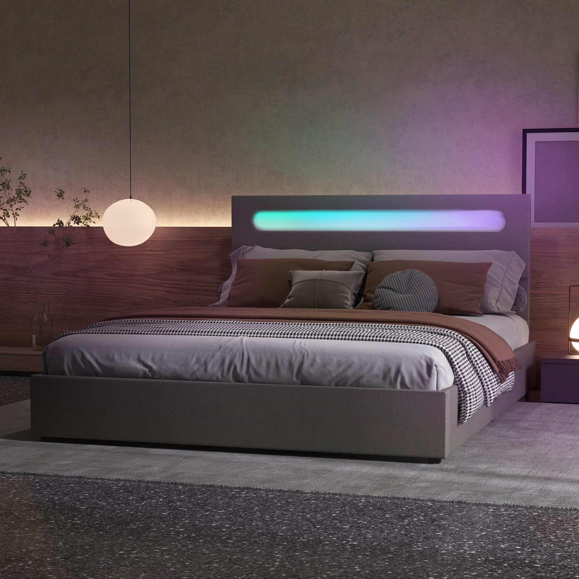 Ivy Bronx Camrynn Vegan Leather Upholstered Metal Slat Bed with LED ...