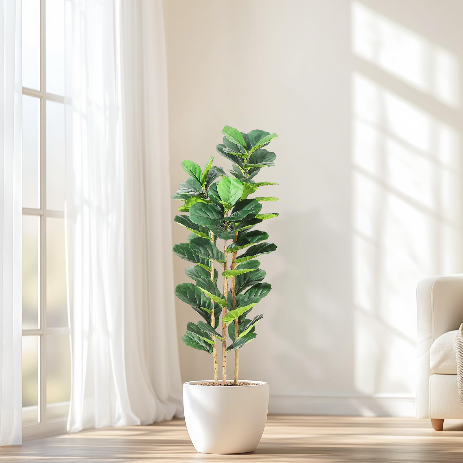 ZACOO 5 FT Faux Fiddle Leaf Fig Tree With White Tall Planter, Faux ...