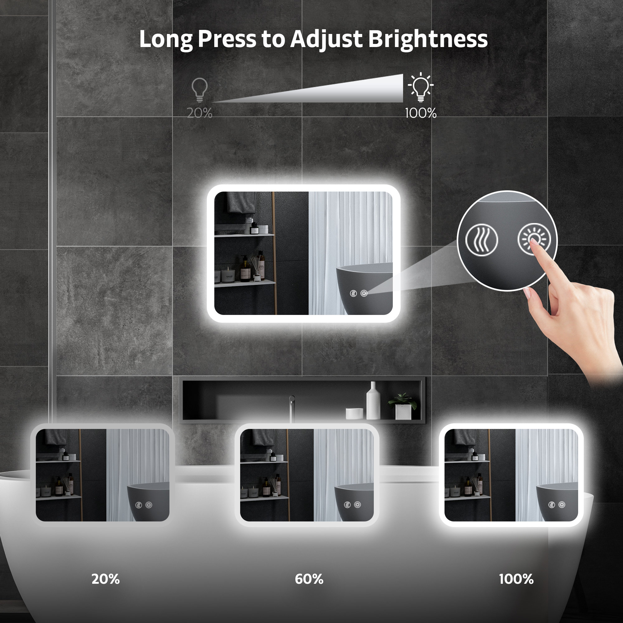 YULIKA Wall Mounted Dimmable LED Mirror Outer Glow Anti-Fog Bathroom ...