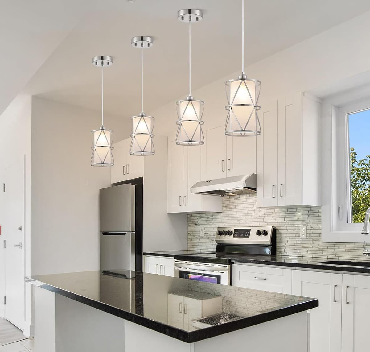 17 Stories Small Black Cylindrical Pendant Lights with Frosted Glass ...