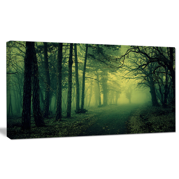 DesignArt " Green Light In Thick Mist Forest " | Wayfair