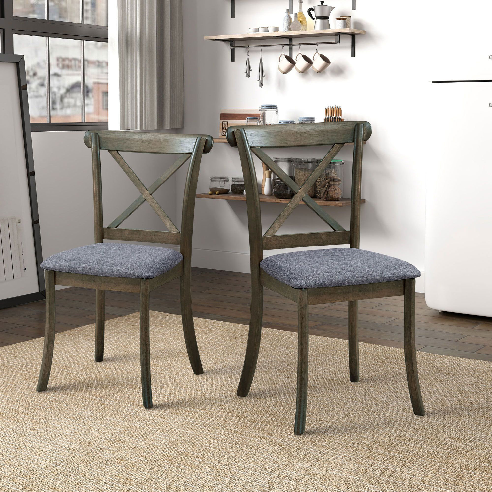 Gracie Oaks Wooden X Back Dining Chairs Set of 2 | Wayfair