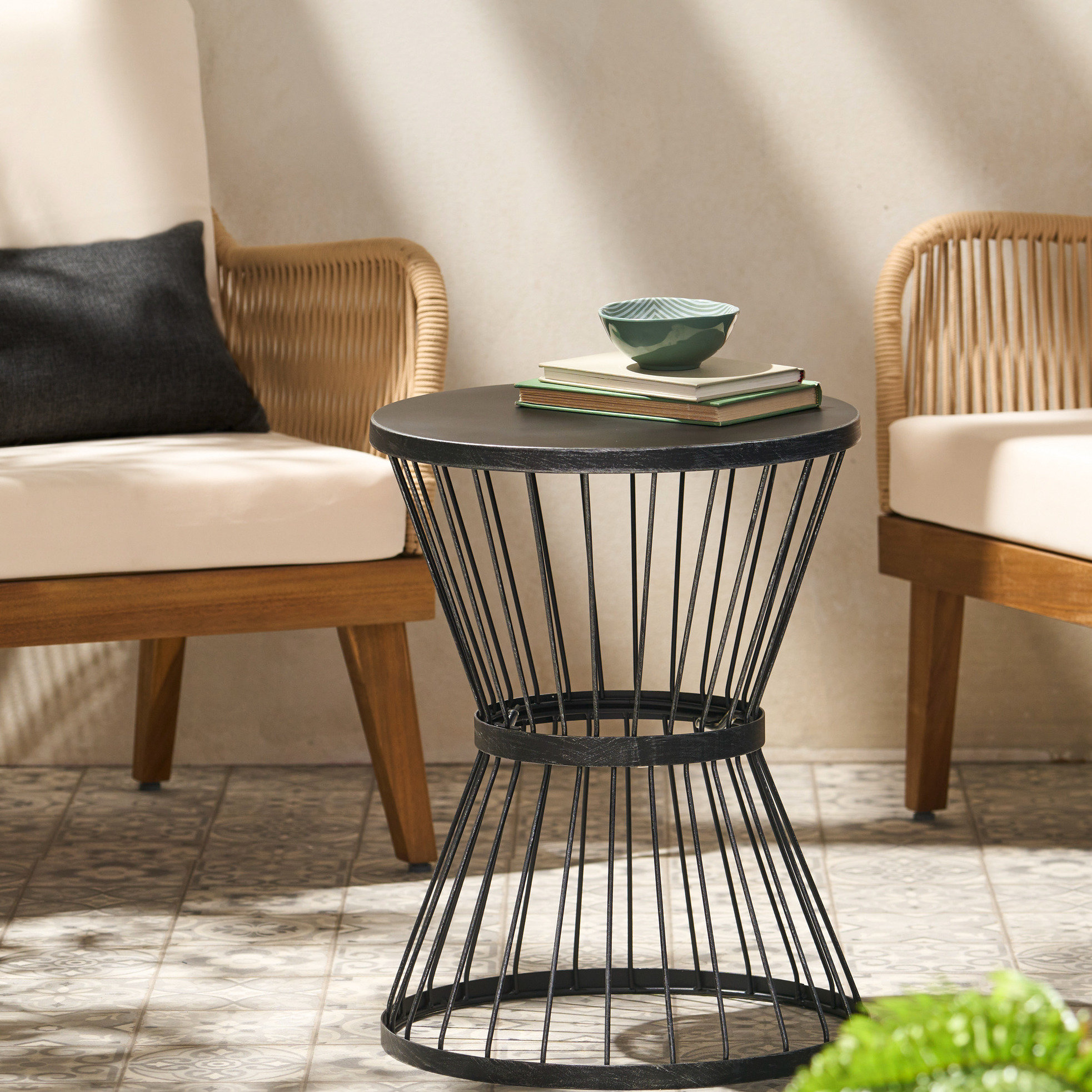 Ebern Designs Modern Outdoor Side Table - Matte Black Iron With ...