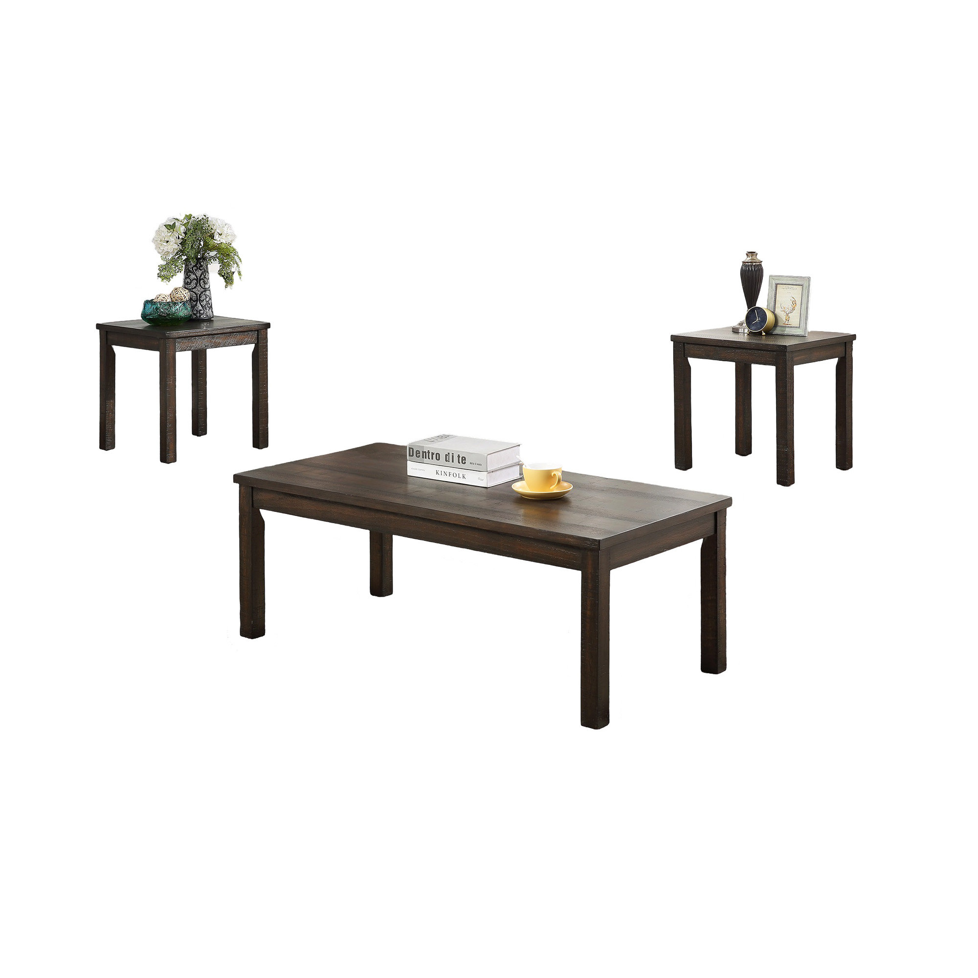 Red Barrel Studio® Espresso Color 3Pc Coffee Tables Set Classic 1X ...