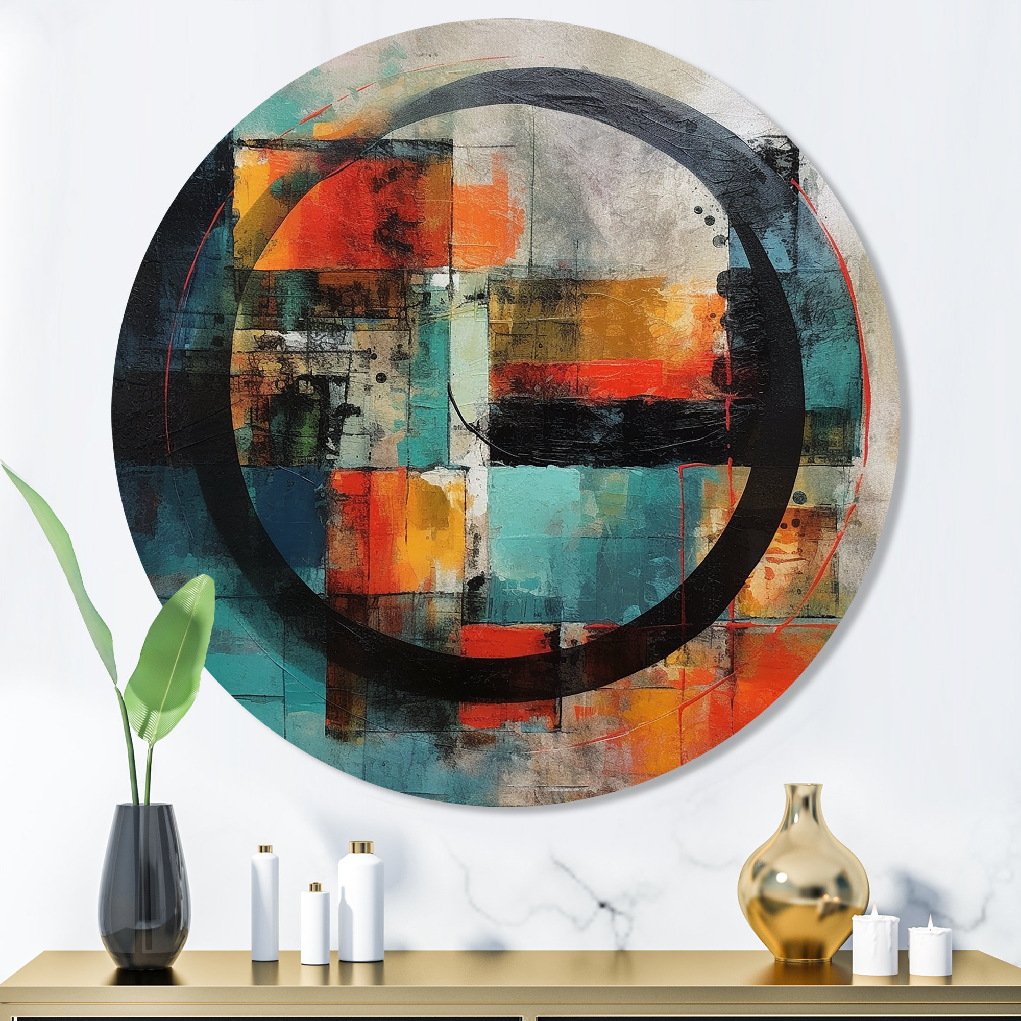 Ivy Bronx Geometric Serenity III - Abstract Geometric Round Metal Wall ...