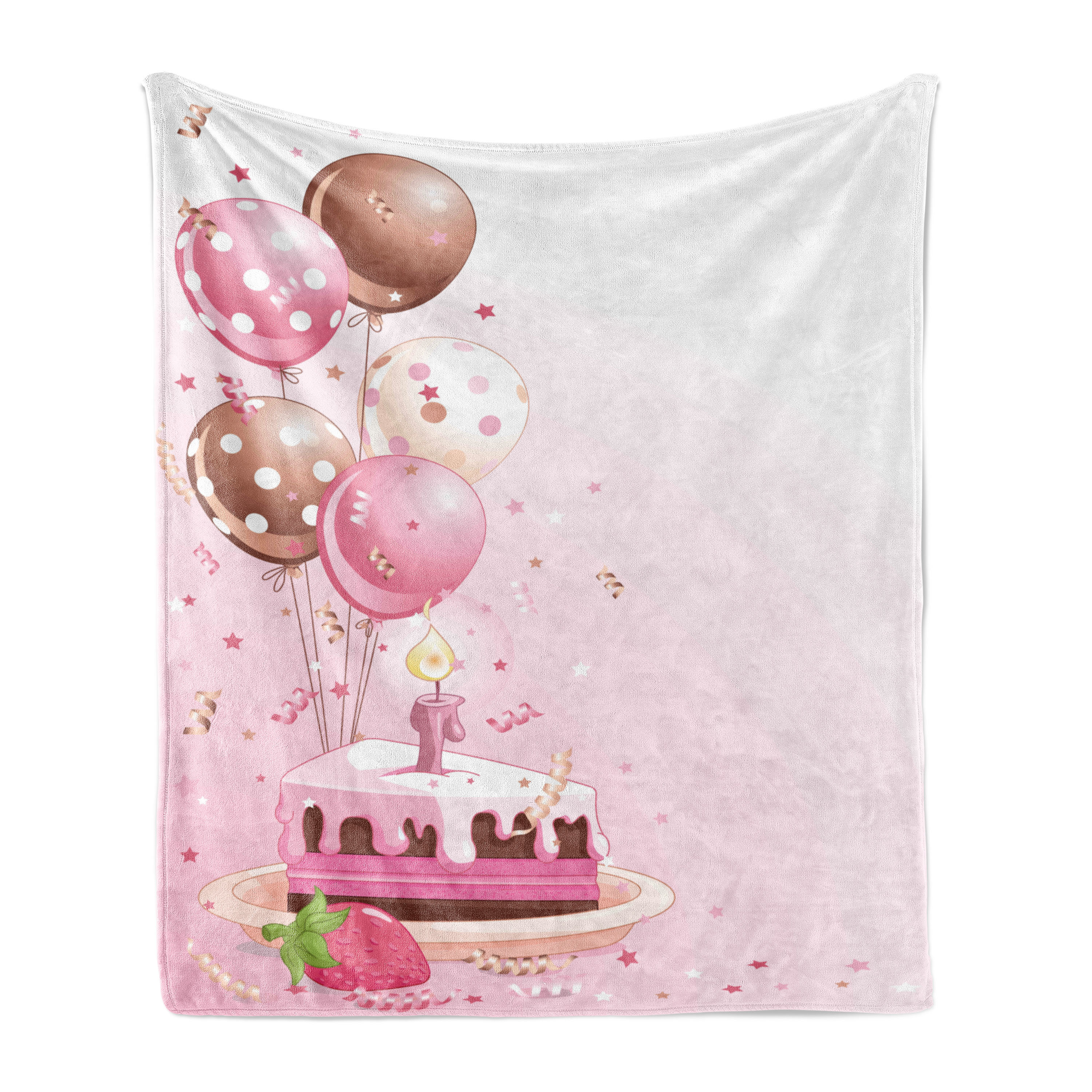 Ambesonne Pink Fleece Throw Blanket Strawberry Cake Balloons Pink Tan ...