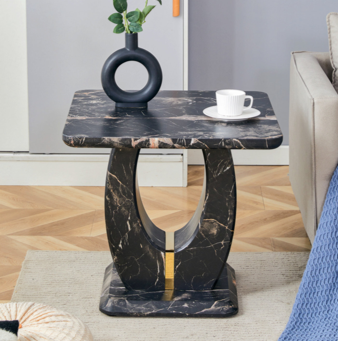 WANDINGT Modern Minimalist Wood-Tone MDF Coffee Table Set (Square ...