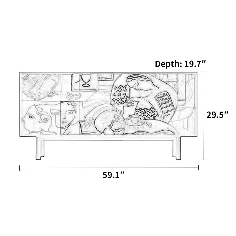 Vivid Space Creation Abstract Art Design Decorated Sideboard Cabinet ...