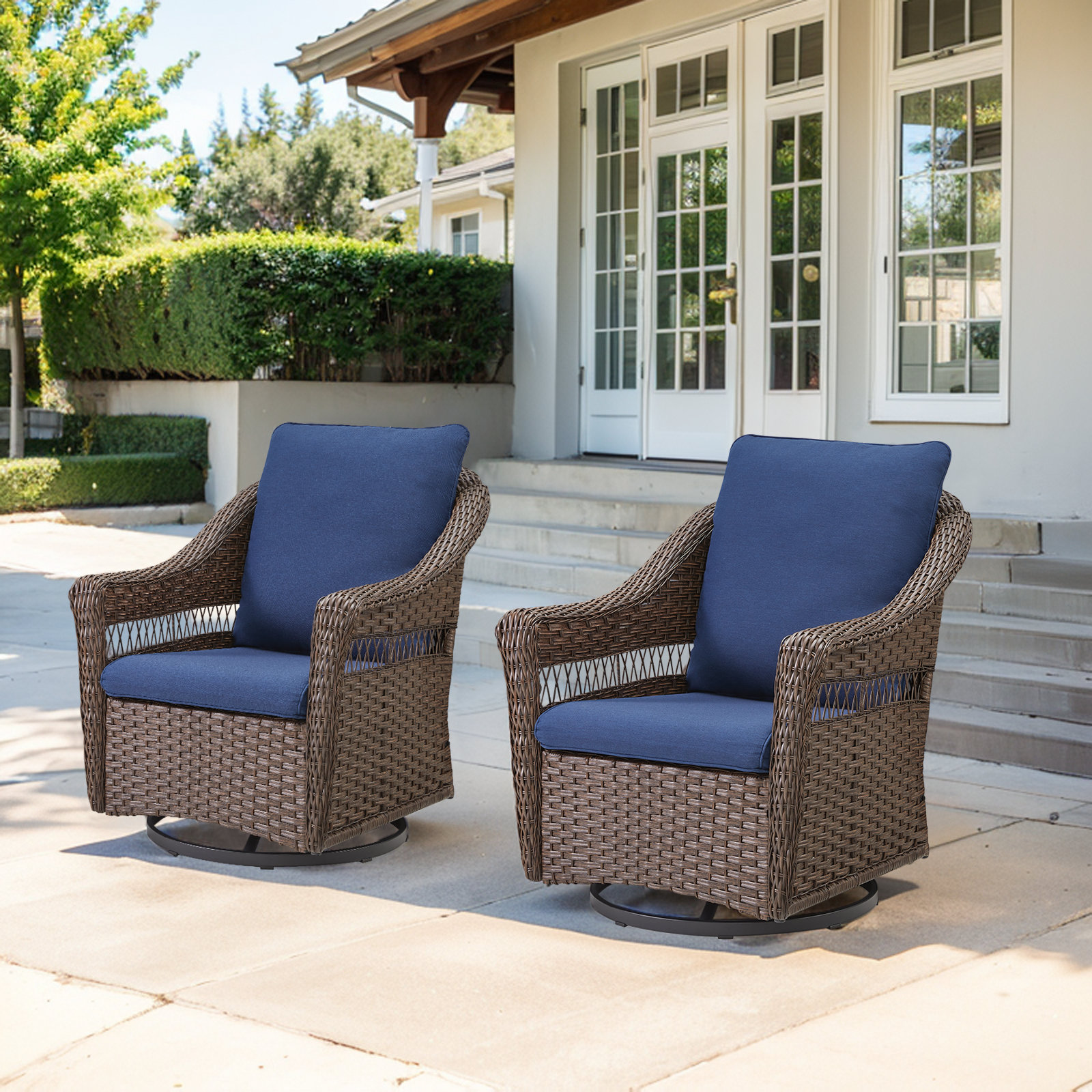 Red Barrel Studio Outdoor 3-Piece Swivel Chair Set With Wicker Side ...