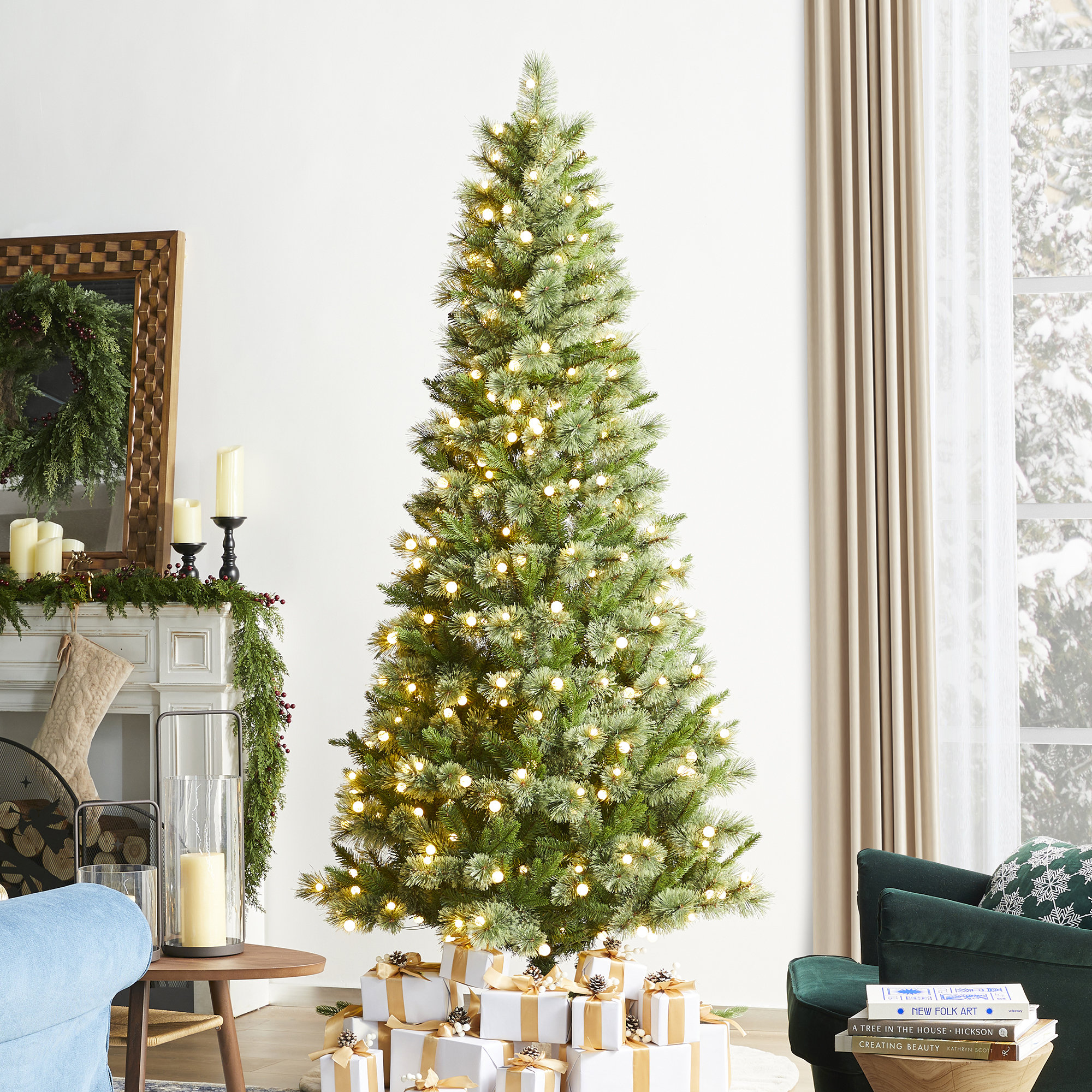 The Holiday Aisle® Leilonie Pre-Lit Green Cashmere Slim Pine Artificial ...