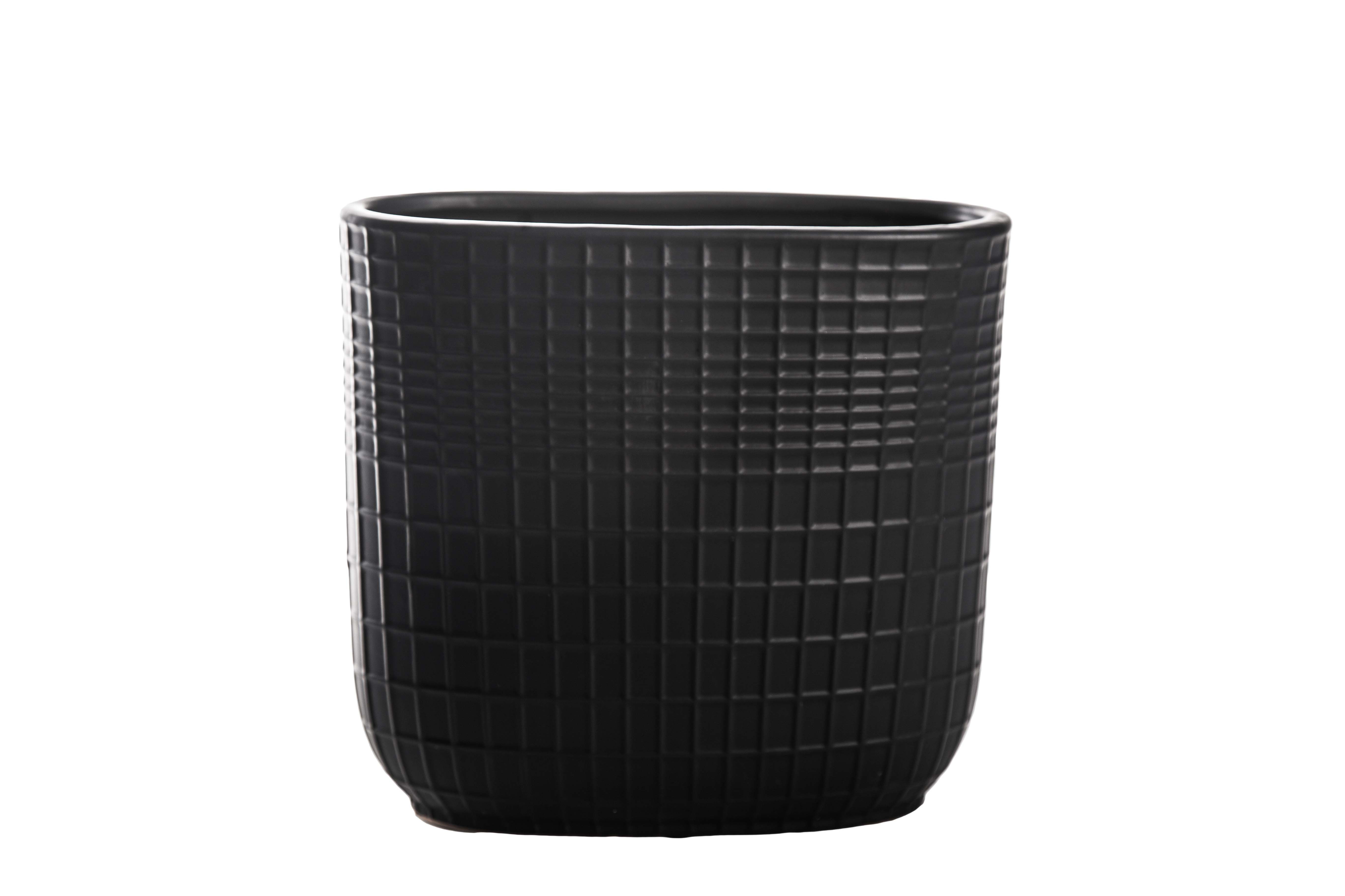 Ebern Designs Ceramic Tall Oval Pot with Embossed Lattice Design Body ...