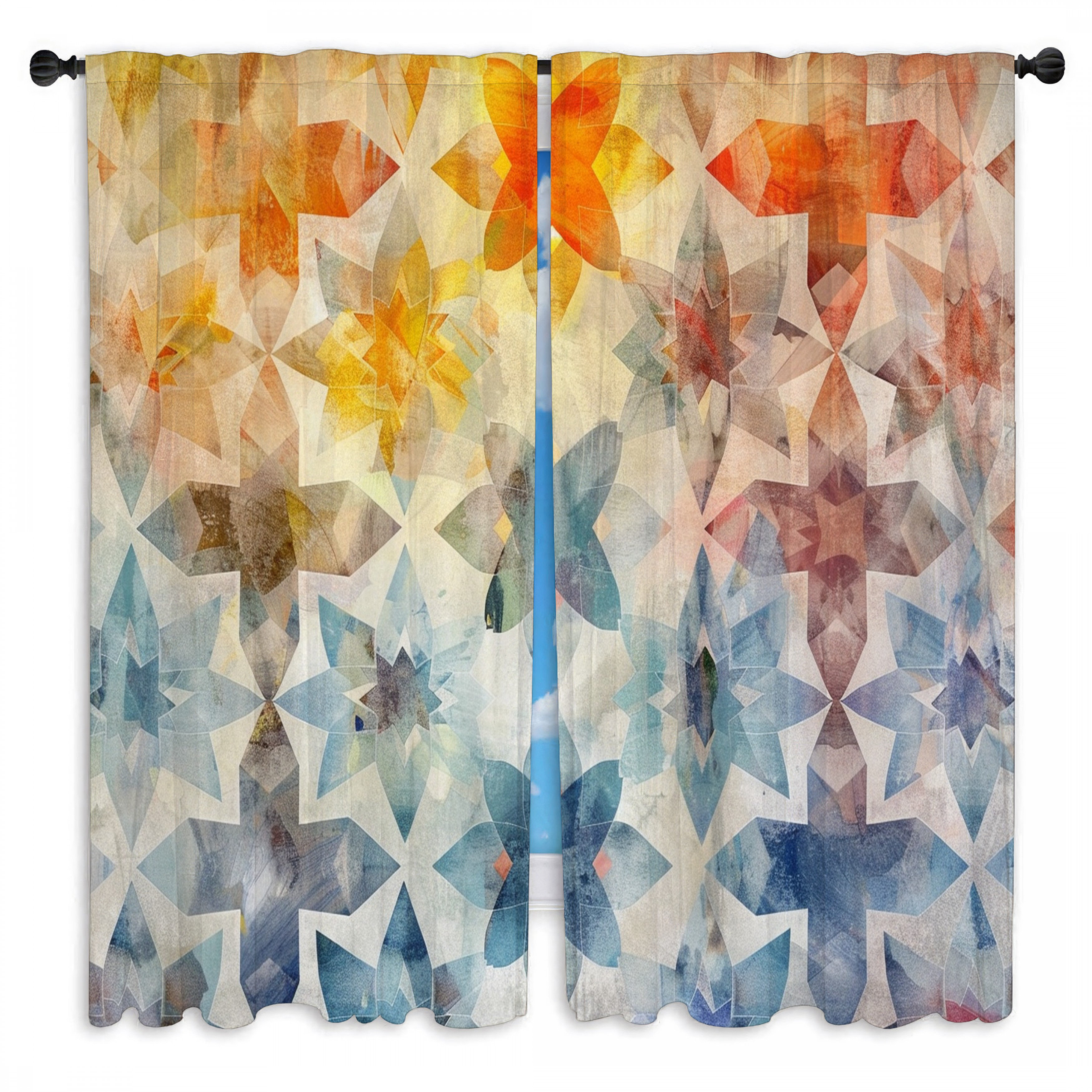 Orren Ellis Geometric Window Curtains Abstract Contemporary Drapes - 2 ...