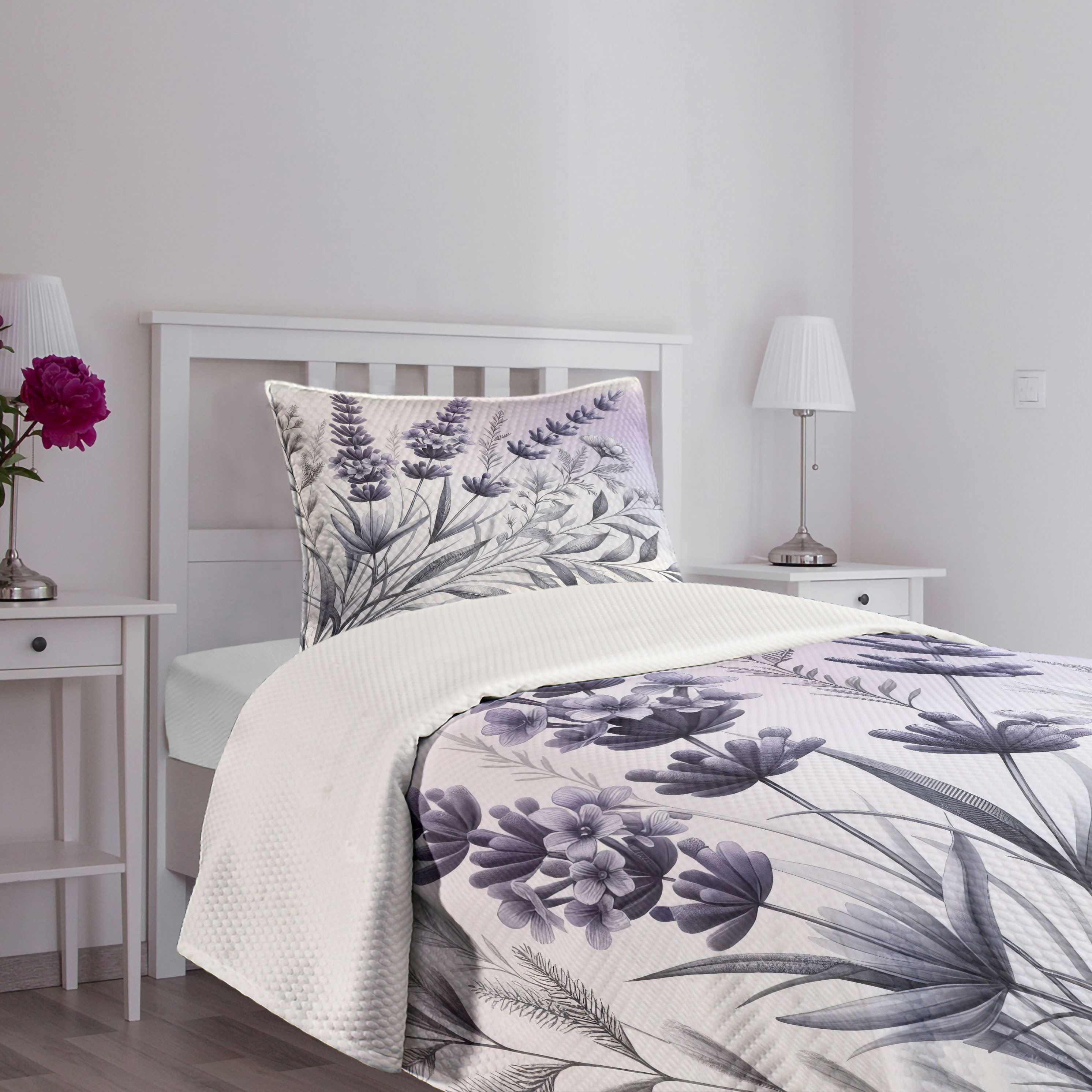 Ambesonne Lavender Bedspread Set Cloudy Detail Dream Floral Pale Lilac ...