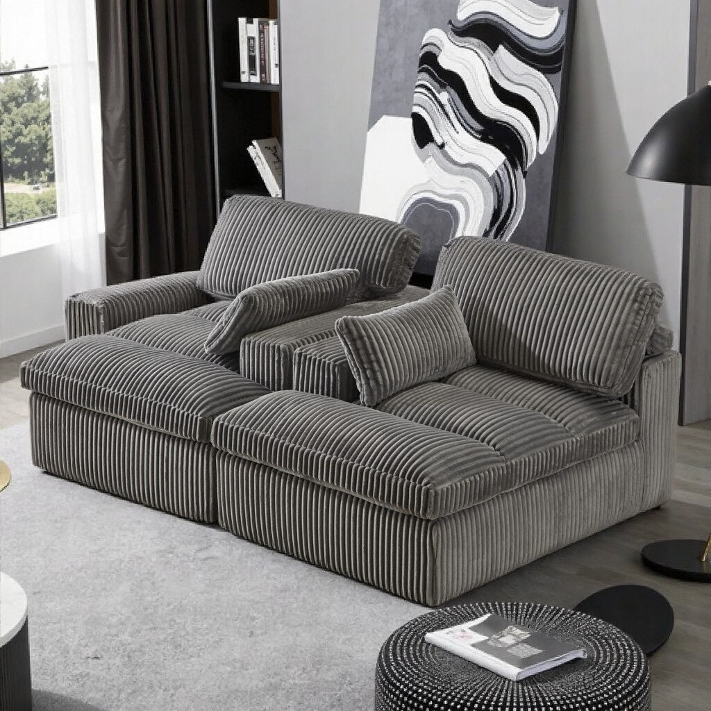 Mercer41 Green Corduroy Modular Sleeper Sofa with Memory Foam - Space ...