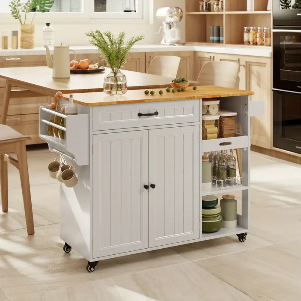 Lark Manor Kitchen Island Cart With Drop-Leaf Tabletop, Large Trolley ...