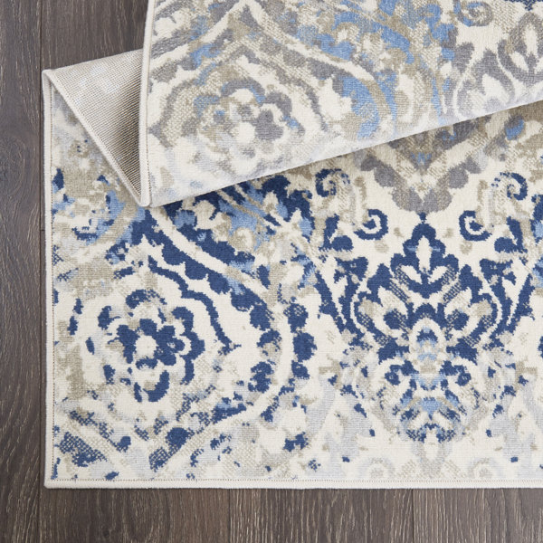 Bungalow Rose Rondo Performance Ivory/Blue Rug & Reviews | Wayfair