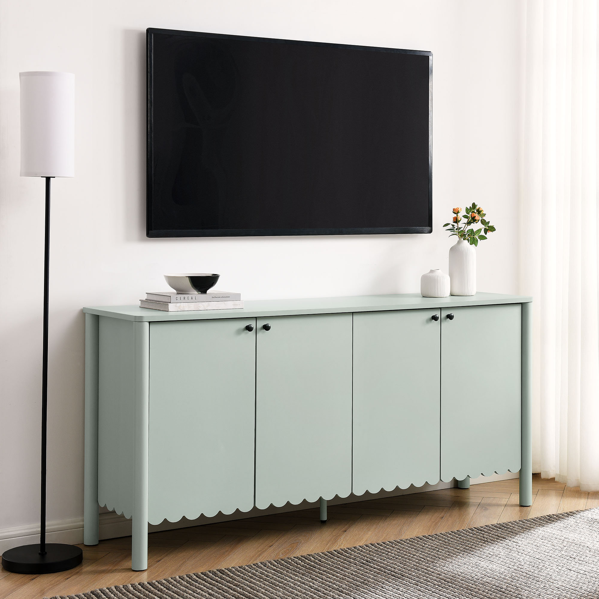 Modway Emmeline 66" 4-Door Scalloped Sideboard Cabinet | Wayfair