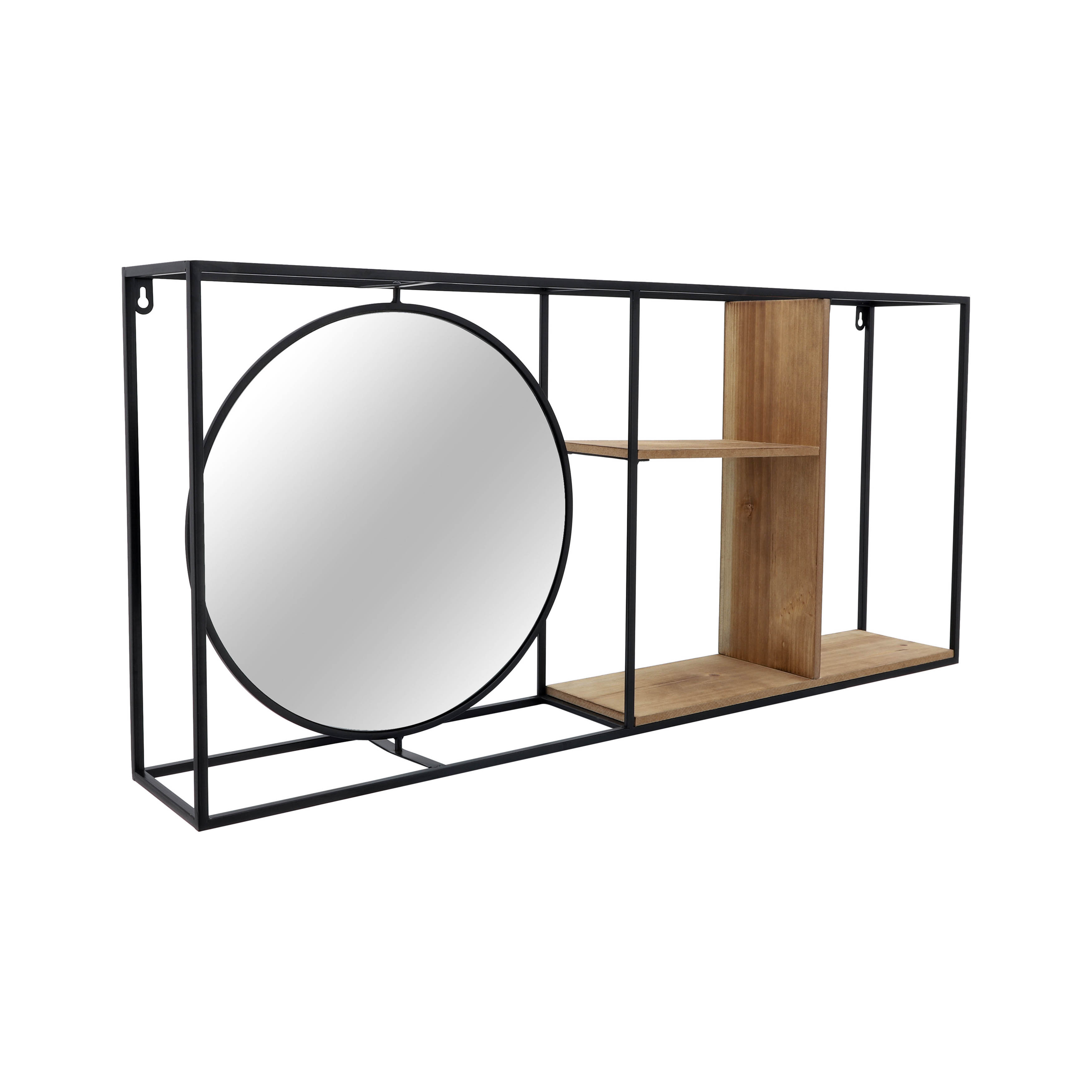 Latitude Run® Modern Metal and Wood Wall Storage Unit with Mirror ...
