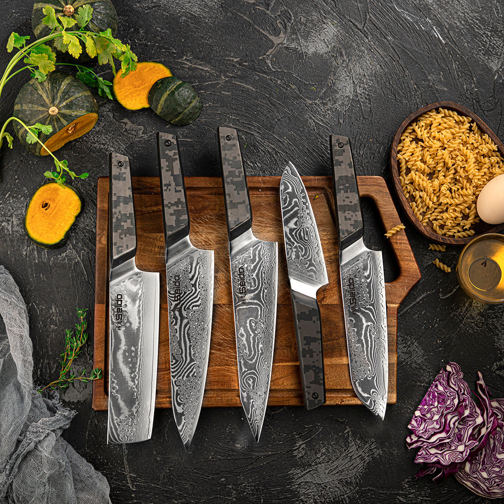 Seido Knives 5-Piece Meisai Damascus Steel Knife Set - Hand-Forged ... Seido Knives 5-Piece Meisai Damascus Steel Knife Set - Hand-Forged ...
