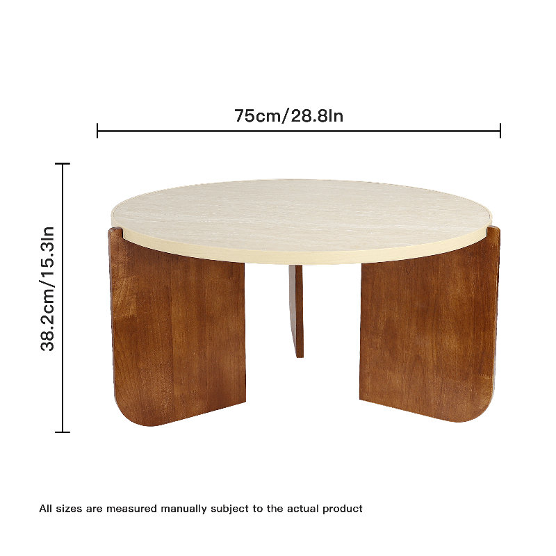 Wrought Studio Elegant Round Travertine Texture Coffee Table – 28.4 ...