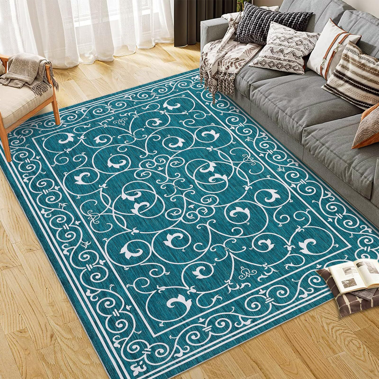 Charlton Home® 9X12 Area Rug Washable Rugs Vintage Floral Living Room ...