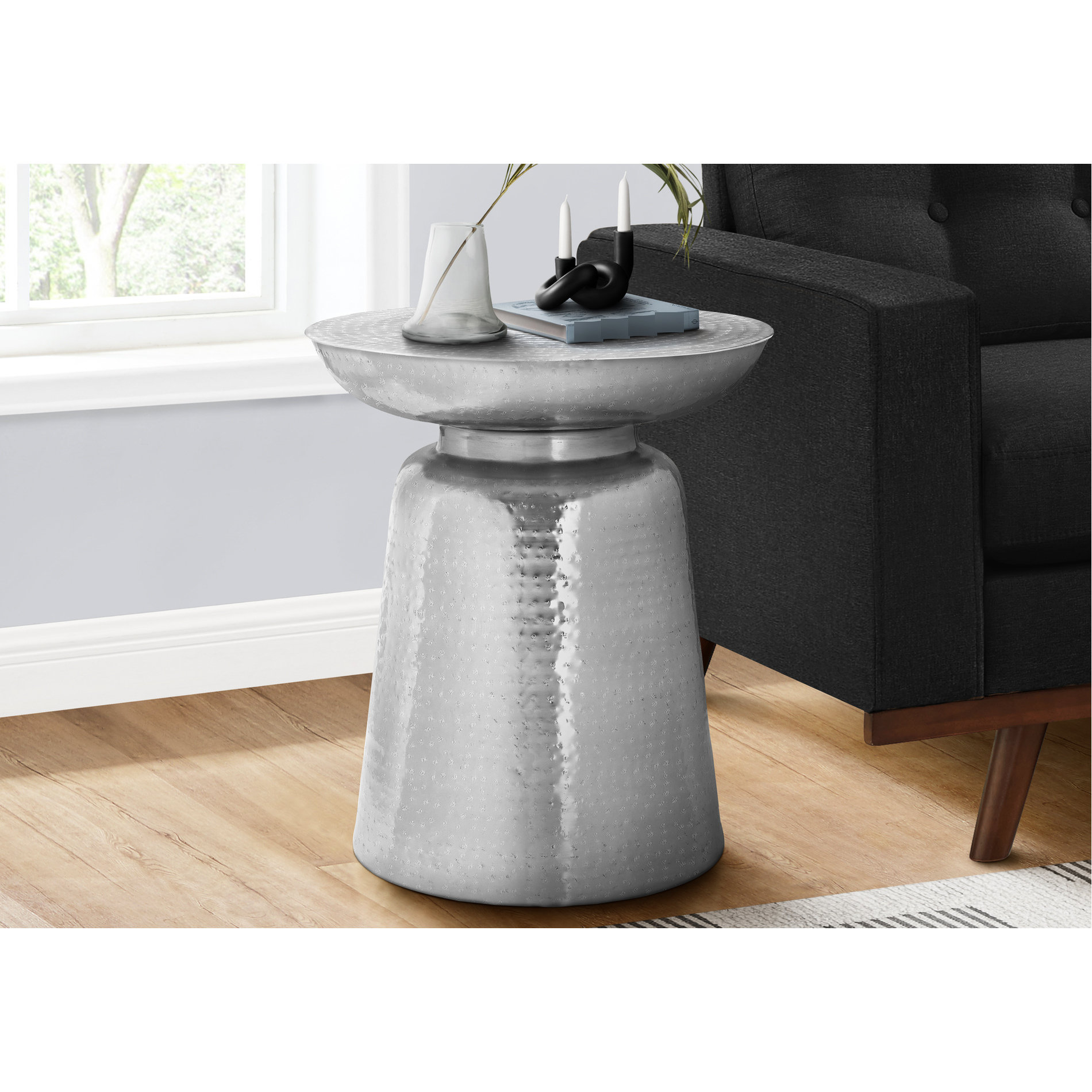 Everly Quinn Modern Metal Nightstand - 20"x20"x22", Drum Style Accent ...