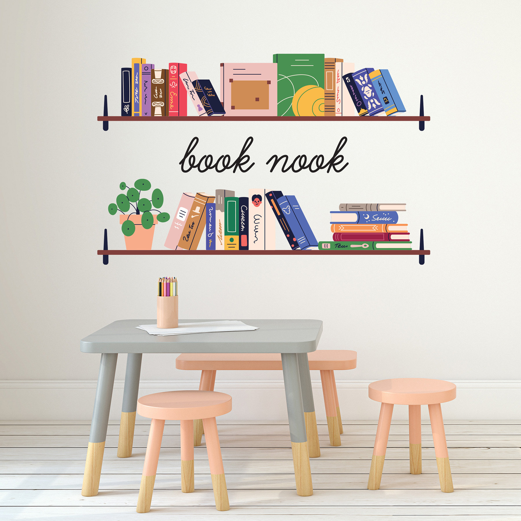 Room Mates Book Nook Shelf Multicolor Wall Decals | Wayfair