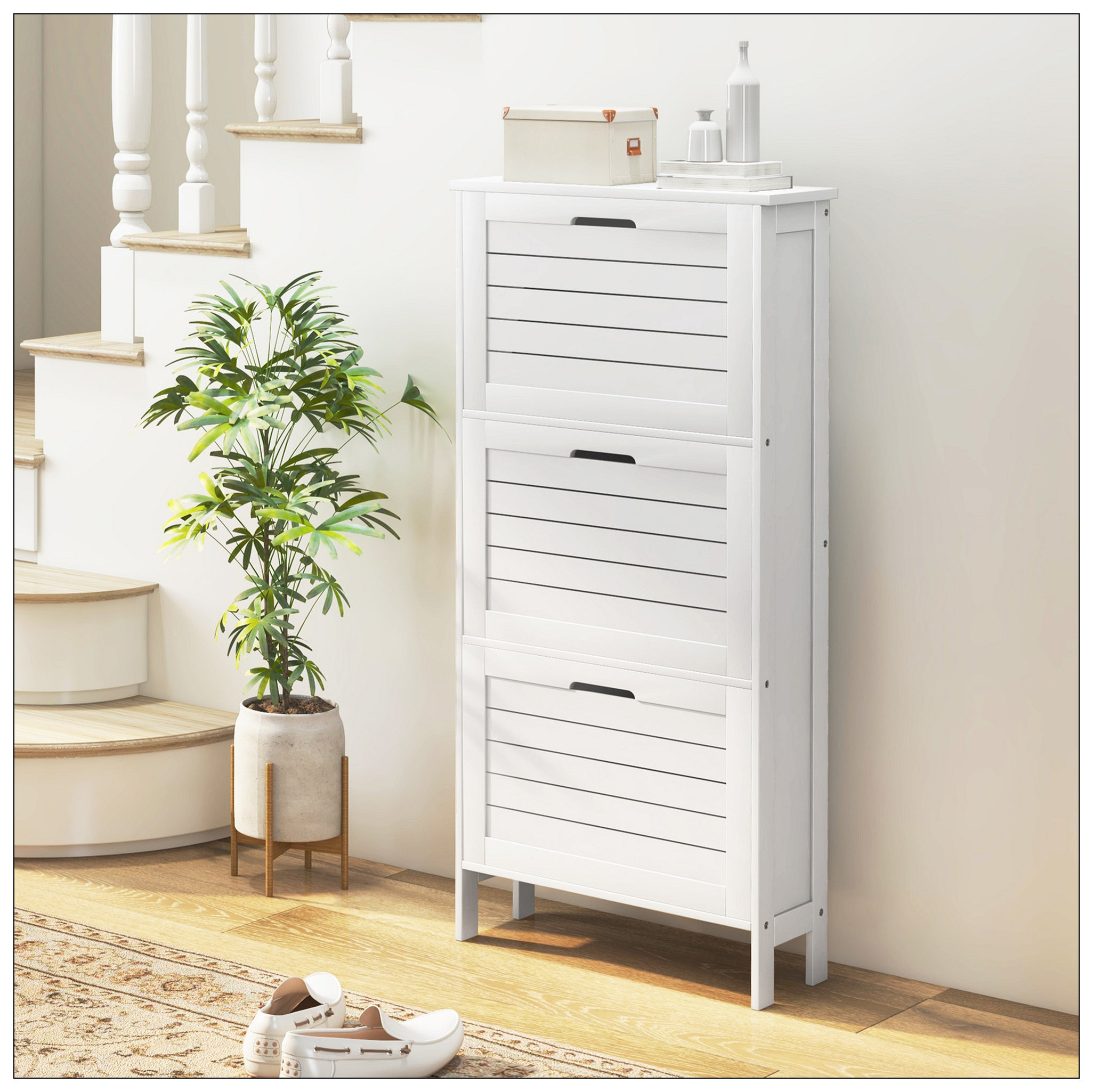 Latitude Run® Narrow Shoe Storage Cabinet For Entryway With 3 Flip ...