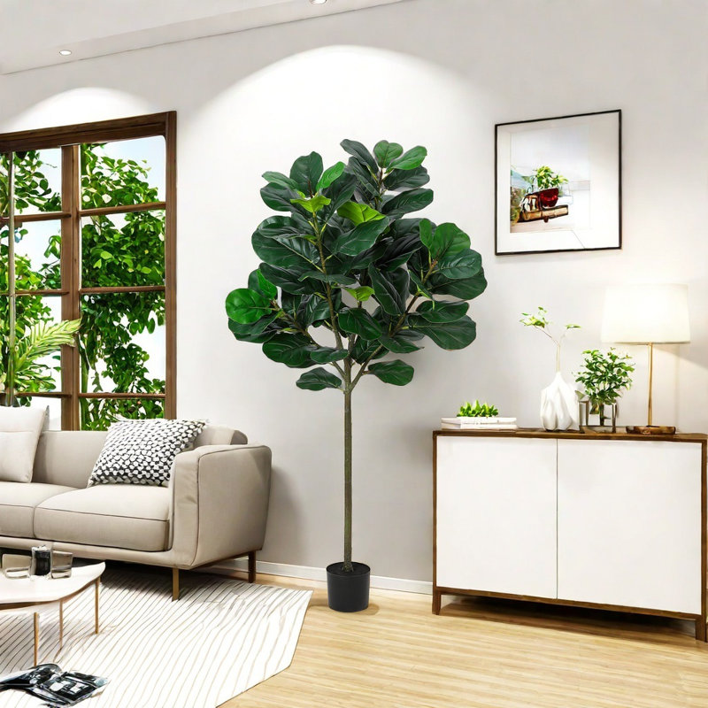 Primrue Faux Ficus Tree, Artificial Ficus Lyrata Plant With 62 Fiddle ...