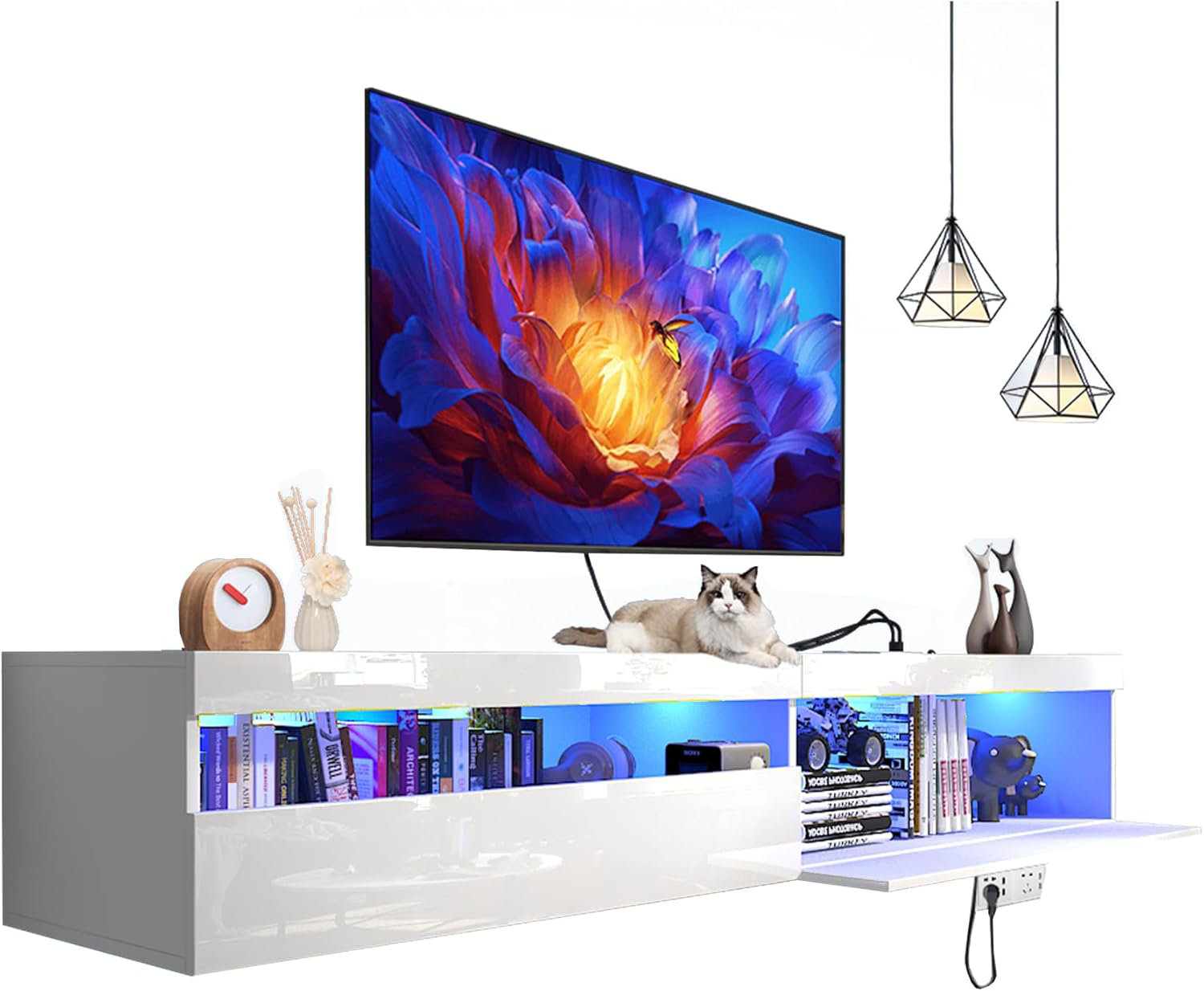 Brayden Studio® Floating TV Stand with Led Lights,71" Wall Mounted ...