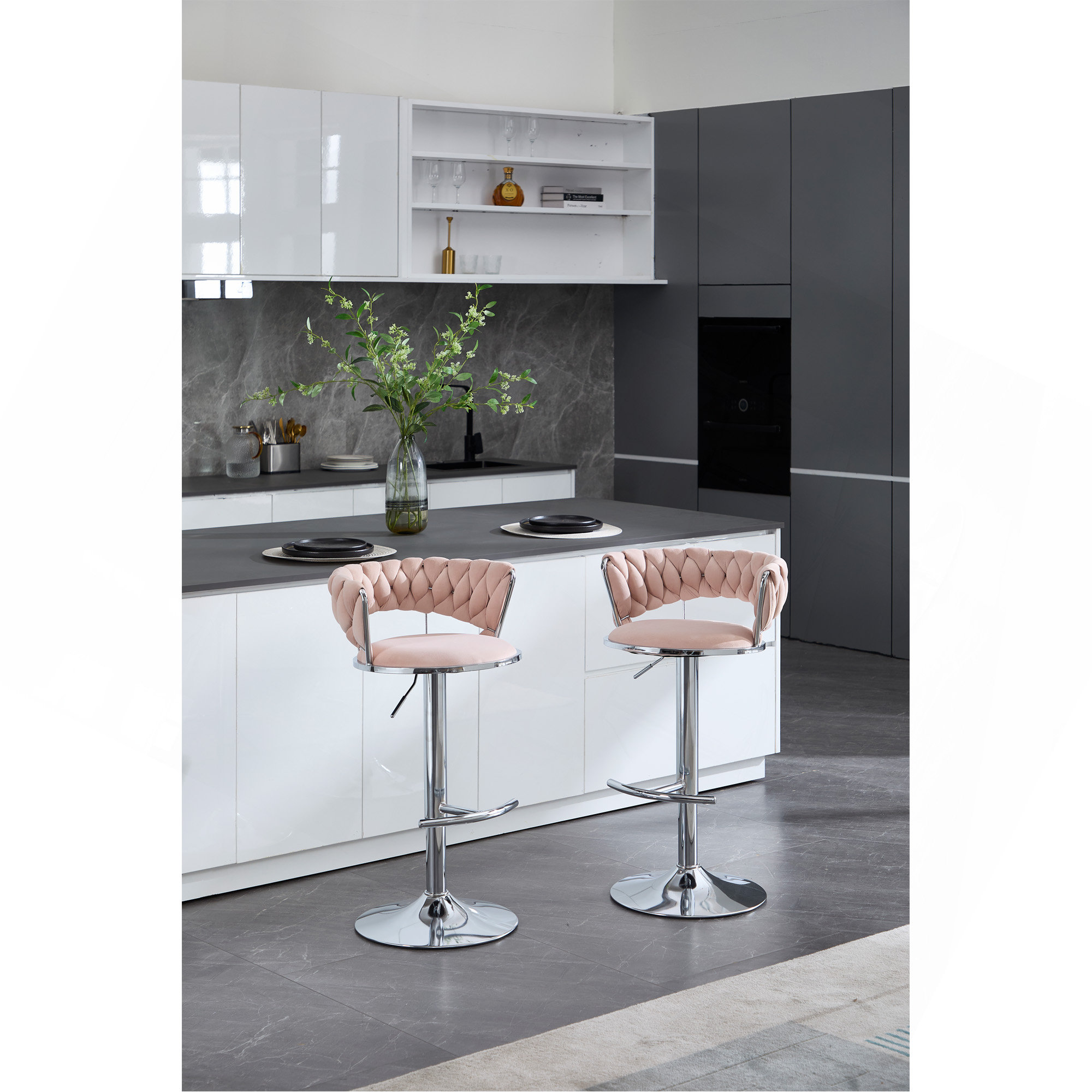 Ivy Bronx Set Of 2 Bar Stools,With Chrome Footrest And Base Swivel ...