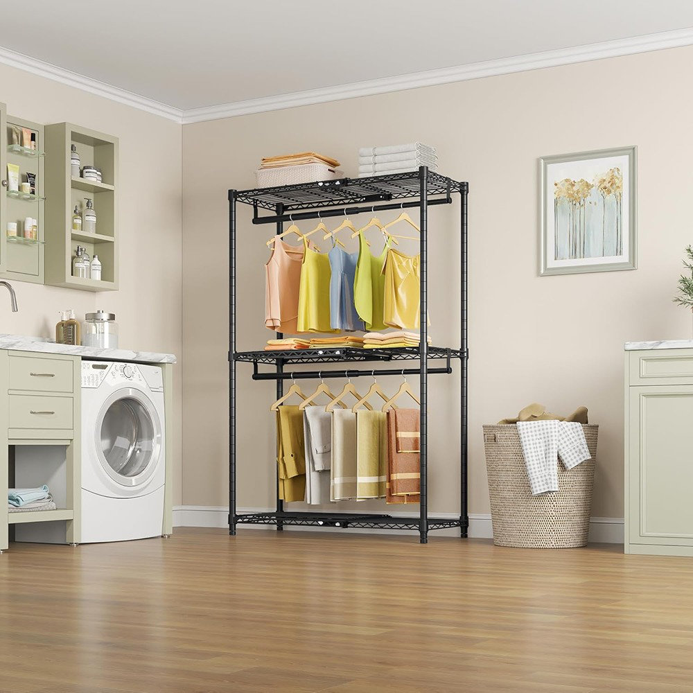 MAXAYA Expandable Clothes Rack Heavy Duty Adjustable From 2' T... | Wayfair