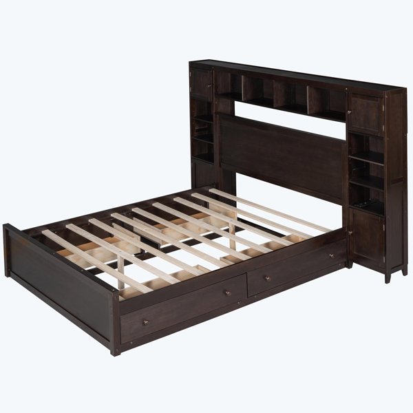 Red Barrel Studio® Queen Size Wooden Bed With All-in-One Cabinet, Shelf ...