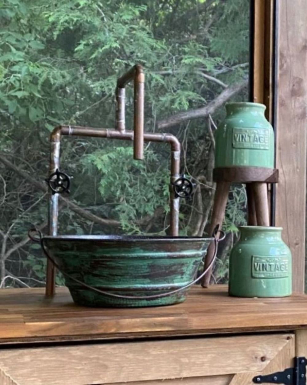 SimplyCopper 15" Copper Vessel BUCKET Bathroom Sink with Green Patina ...