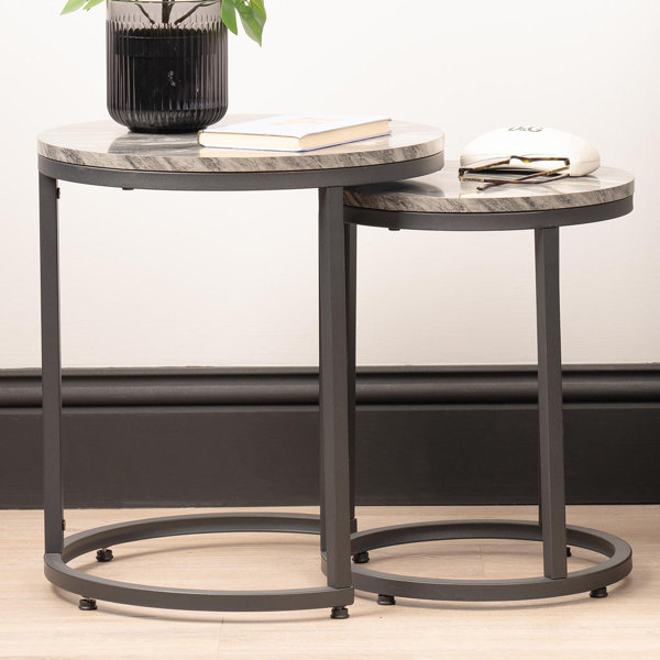 Metro Lane Aryauna 50cm Round Nesting Table for Living Room, MDF Top ...