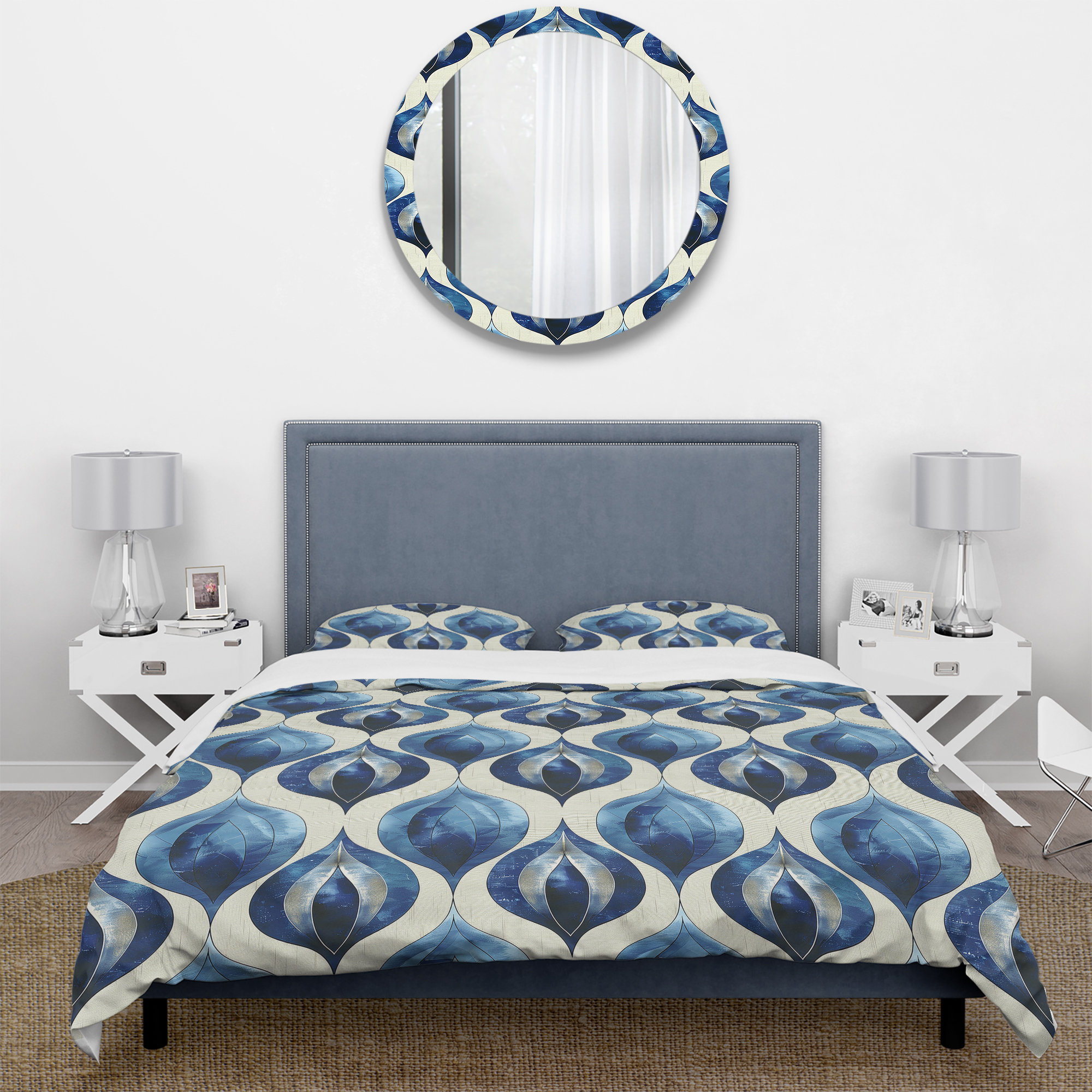 Design Art Blue Ogee Patterns I - Midcentury Duvet Cover Set | Wayfair