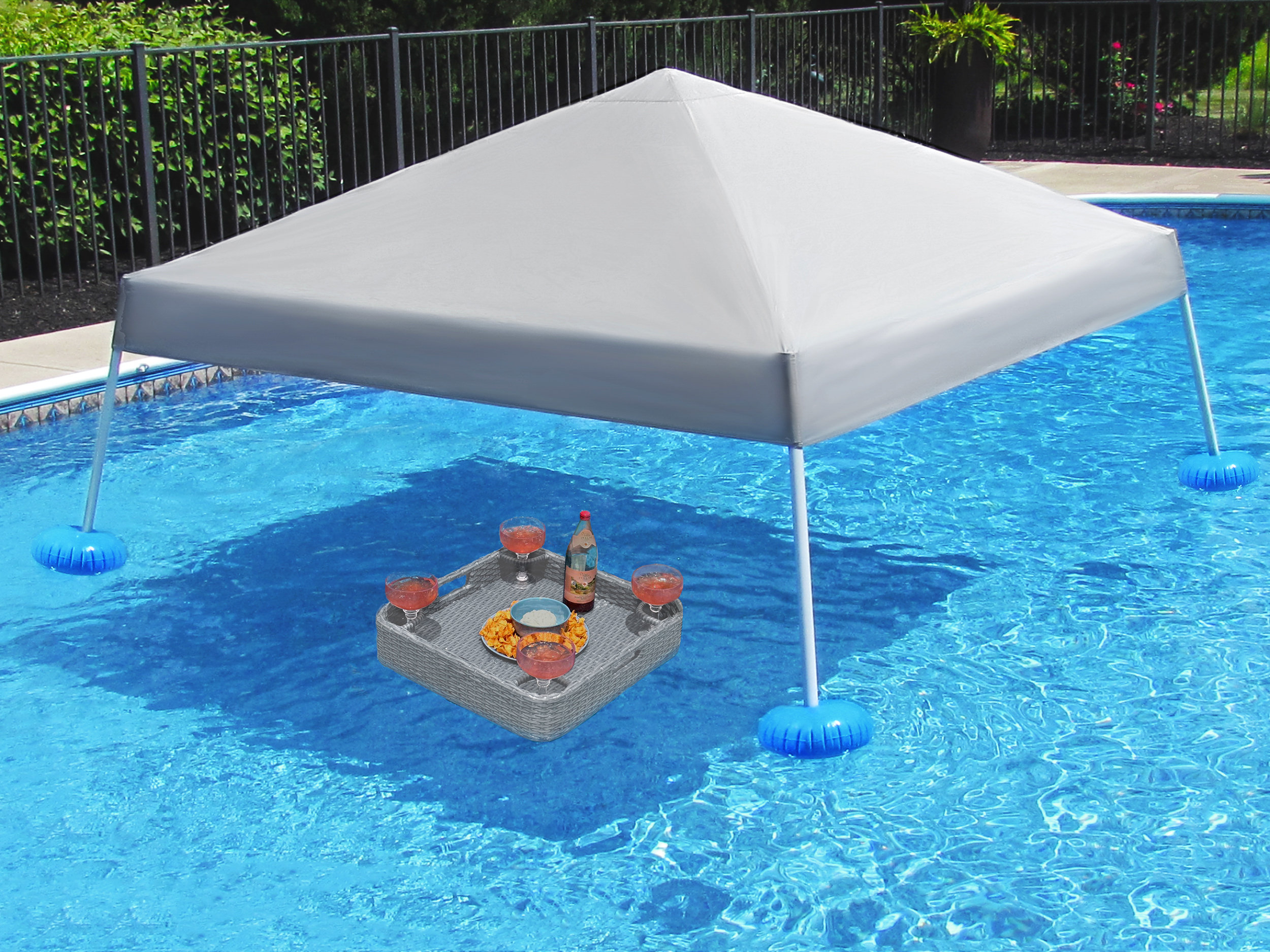 SUNJOY 10'x10' Pool Float with canopy,Hand Carry Bag and Tray,Steel and ...