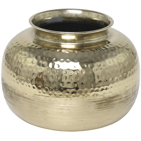 Dakota Fields Carel Aluminum Metal Brushed Decorative Gold Vase with ...