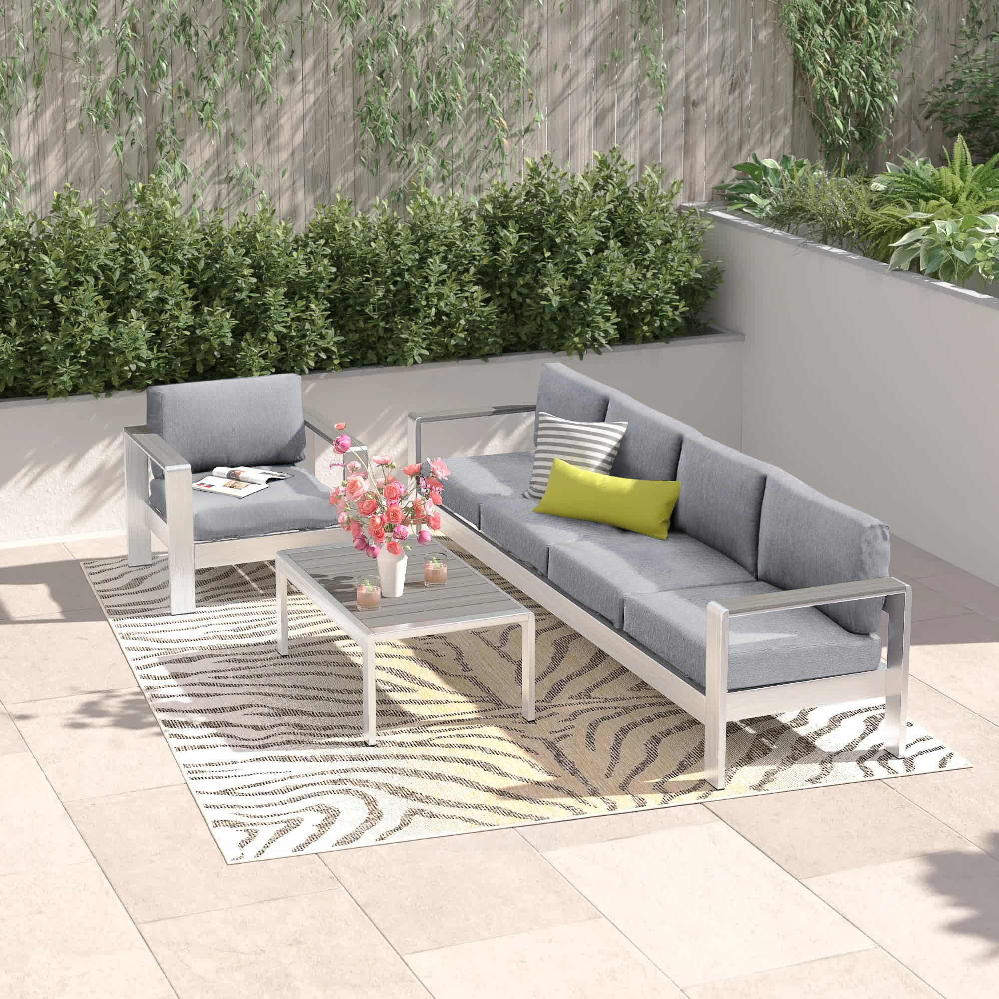 Ivy Bronx Shore 4 Piece Outdoor Patio Aluminum Sectional Sofa Set ...