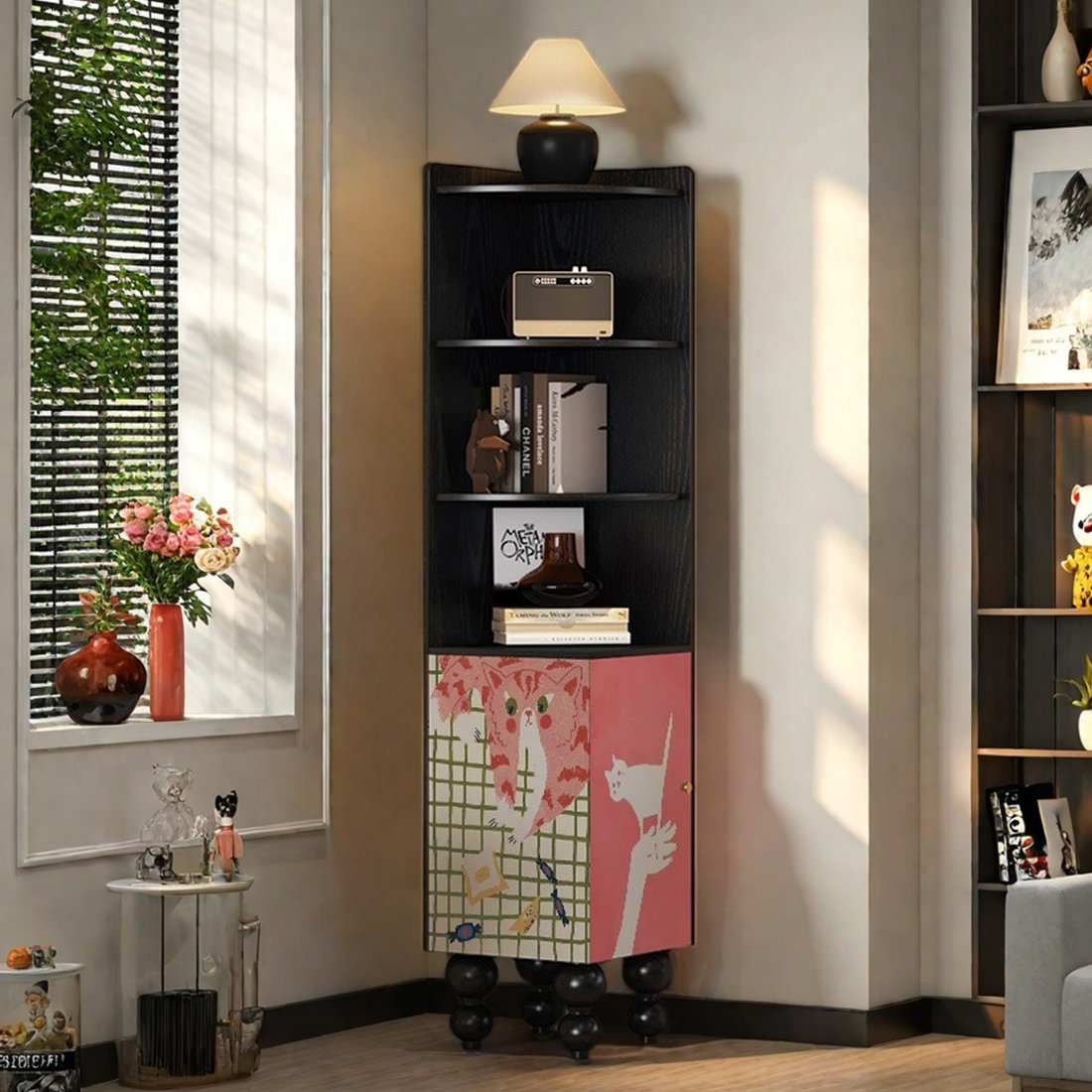 interanest Cute animal print modern corner bookcase | Wayfair
