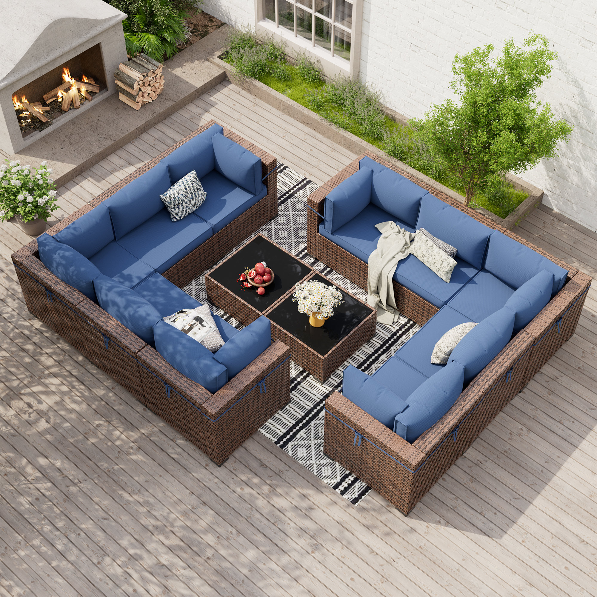 Latitude Run® Modular 10-Person Rattan Sectional Conversation Sets With ...