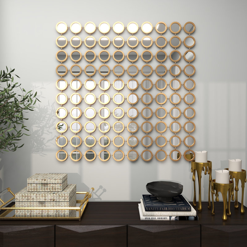 Wade Logan® Metal Geometric Room Wall Mirror with Grid Pattern ...