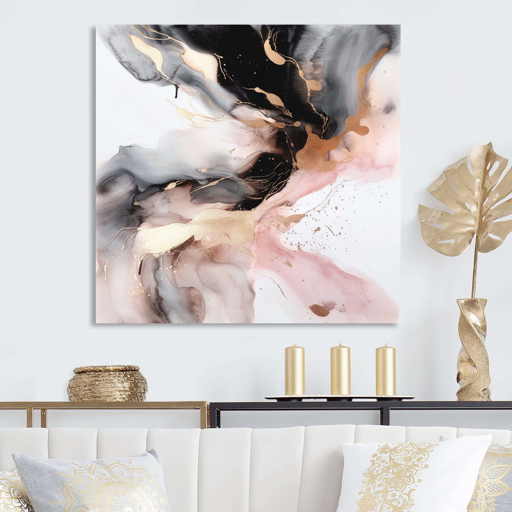 Mercer41 Pink Black Textured Splash Marble I - Abstract Marble Wall Art ...