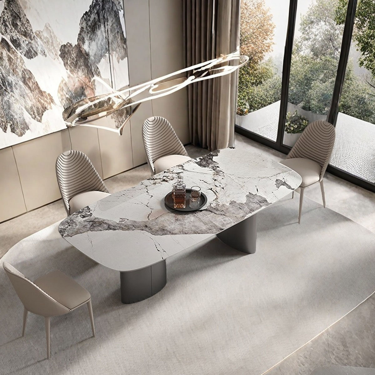 Zhang's SereneLodge Luxury Marble Quartz Tabletop with Stainless Steel ...