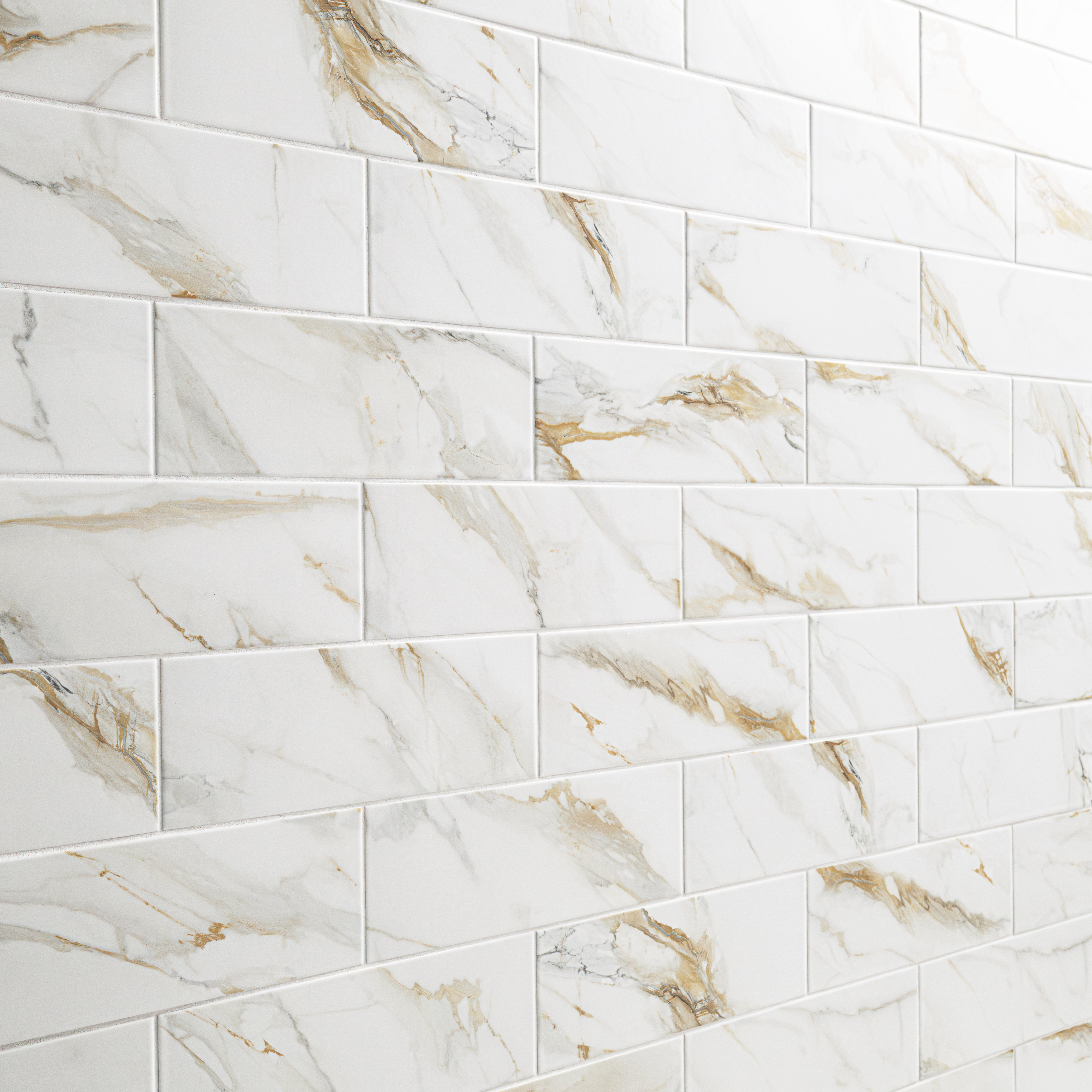 Ackland Calacatta Gold Subway 4 in. x 12 in. Matte Porcelain Mosaic ...