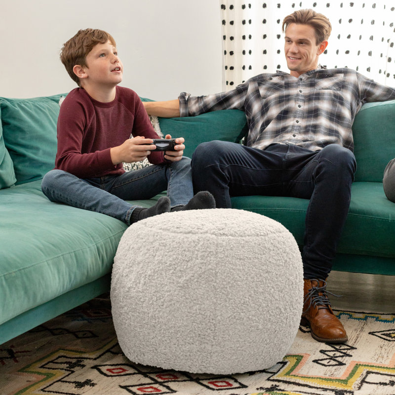 Latitude Run® Ellis Ottoman Shearling Faux-Lamb Plush Pouf for Modern ...